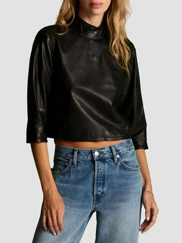 RE/DONE Sloane Leather Mock Turtleneck Top