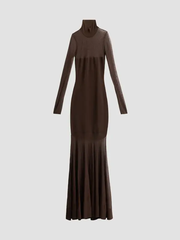 SEROYA Angie Mesh & Knit Maxi Dress - Espresso