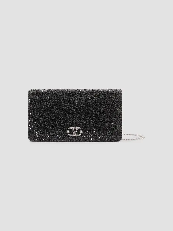 Valentino Garavani Vlogo Signature Mini Shoulder Bag In Swarovski Crystals - Black
