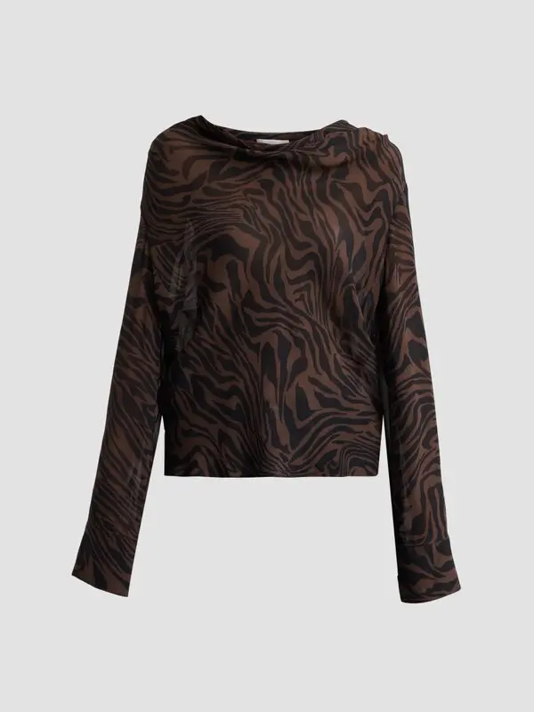 Tanya Taylor Nina Zebra-print Georgette Cowlneck Blouse