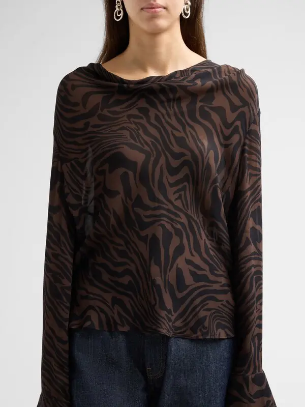 Tanya Taylor Nina Zebra-print Georgette Cowlneck Blouse