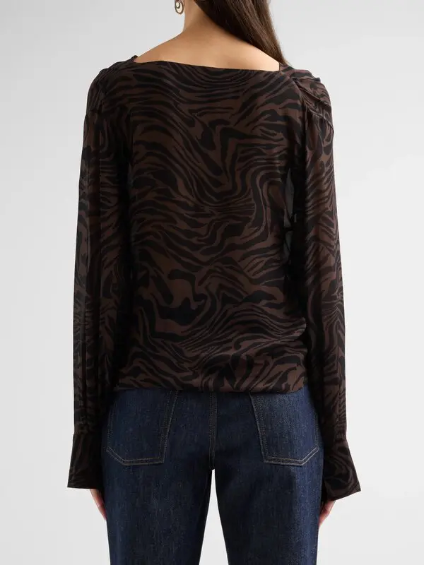 Tanya Taylor Nina Zebra-print Georgette Cowlneck Blouse
