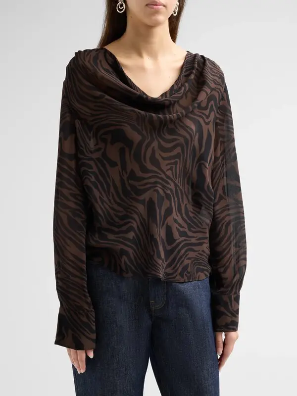 Tanya Taylor Nina Zebra-print Georgette Cowlneck Blouse