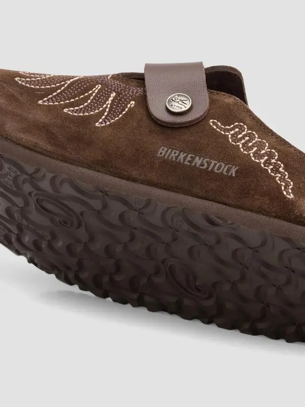 Etro X Birkenstock Embroidered Suede Boston Clogs - Marrone