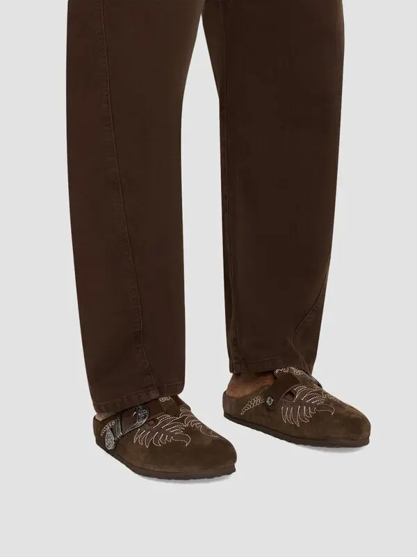 Etro X Birkenstock Embroidered Suede Boston Clogs - Marrone