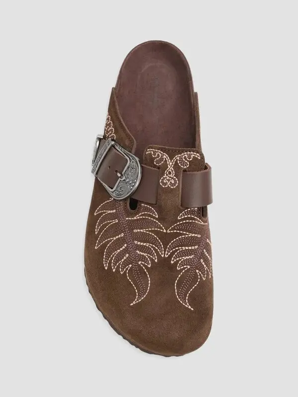 Etro X Birkenstock Embroidered Suede Boston Clogs - Marrone