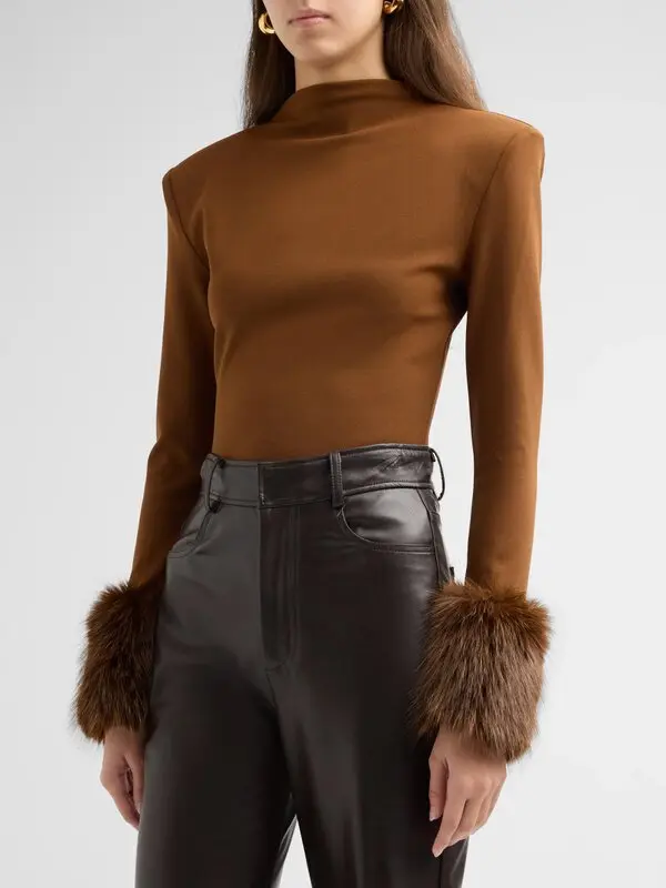BRONX BANCO Faux Fur-cuff Long-sleeve Bodysuit