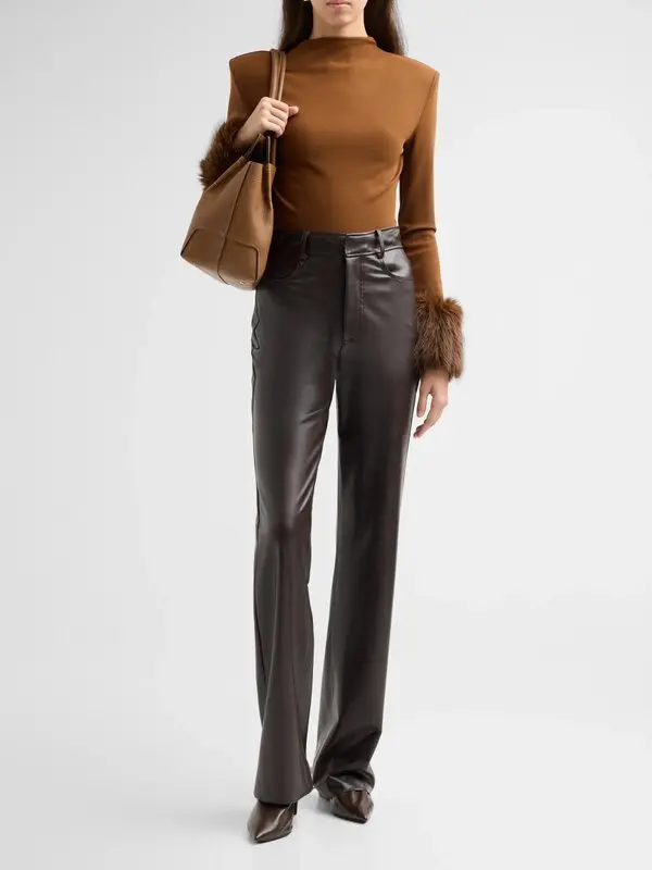 BRONX BANCO Faux Fur-cuff Long-sleeve Bodysuit