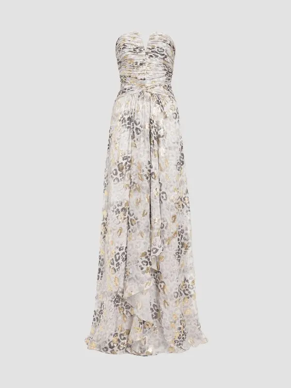 Ramy Brook Dorise Metallic Leopard Strapless Gown