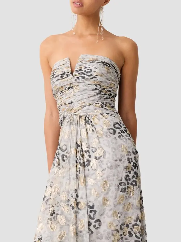 Ramy Brook Dorise Metallic Leopard Strapless Gown