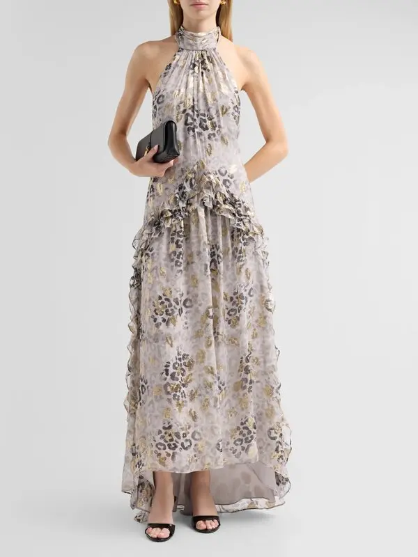 Ramy Brook Jennie Metallic Leopard Halter Gown