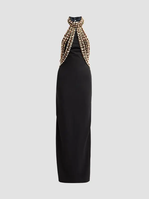 PatBO Tina Beaded Halterneck Gown - Black