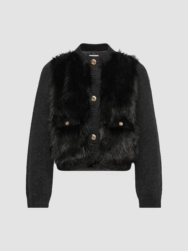 Moncler Cardigan In Alpaca And Wool Blend - Black