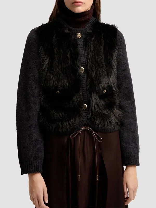 Moncler Cardigan In Alpaca And Wool Blend