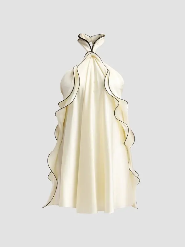 Brandon Maxwell Remy Stretch-silk Ruffled Halterneck Mini Dress - Chantilly