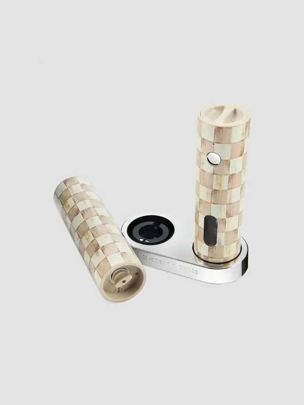 MACKENZIE-CHILDS Mocha Check Electric Salt & Pepper Grinders