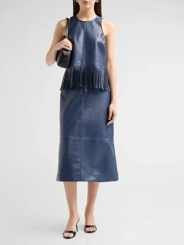 TOCCIN Kai Vegan Leather A-line Midi Skirt