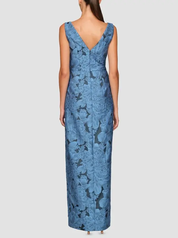 KAY UNGER Holland Floral Jacquard Bow Column Gown