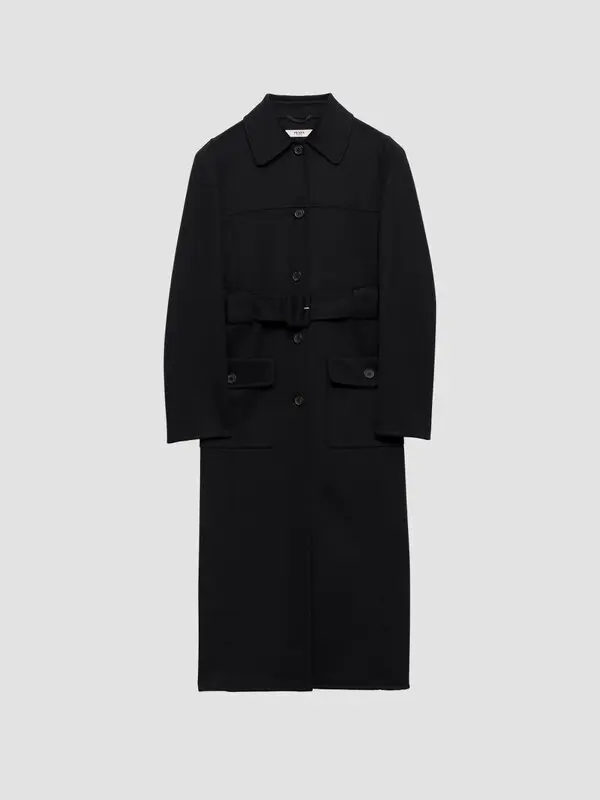 Prada Single-breasted Double Cloth Overcoat - Black