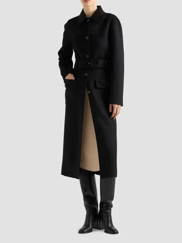 Prada Single-breasted Double Cloth Overcoat - Black