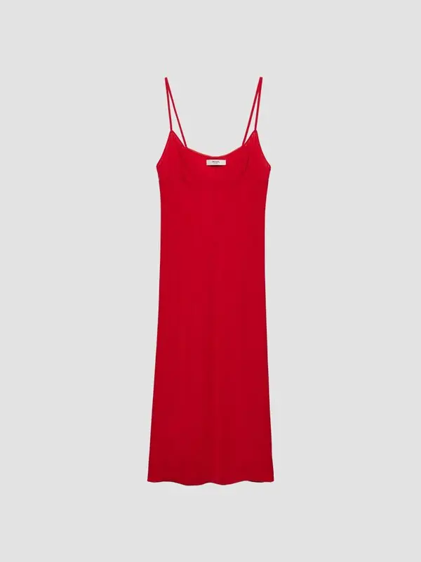 Prada Embroidered Triple Chiffon Slip Dress - Red