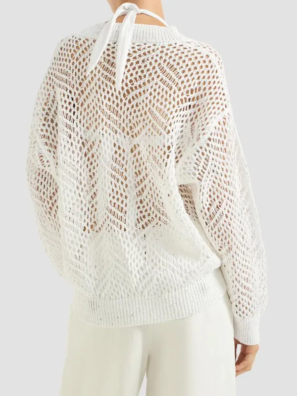Brunello Cucinelli Dazzling Abstract Leaf Sweater In Linen