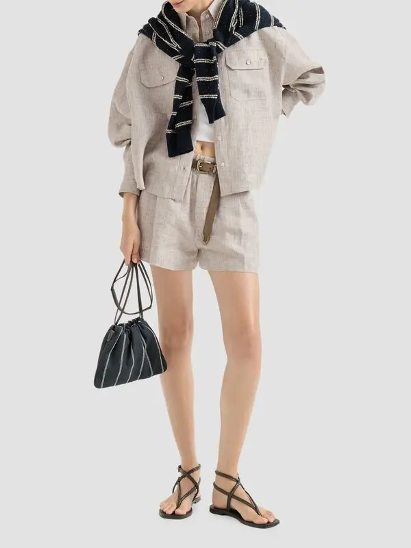 Brunello Cucinelli Linen And Cotton Sweater With Dazzling Double Stripes