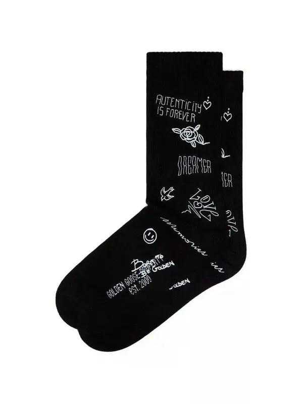 GOLDEN GOOSE Ribbed Socks With White Scribble Print