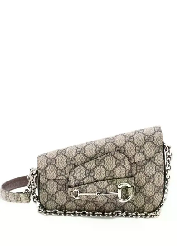 Gucci Horsebit 1955 Asymmetric Gg Coated Canvas Mini Shoulder Bag - Brown