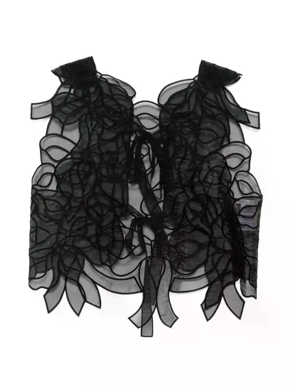 Cecilie Bahnsen Floral-embroidered Organza Top - Black