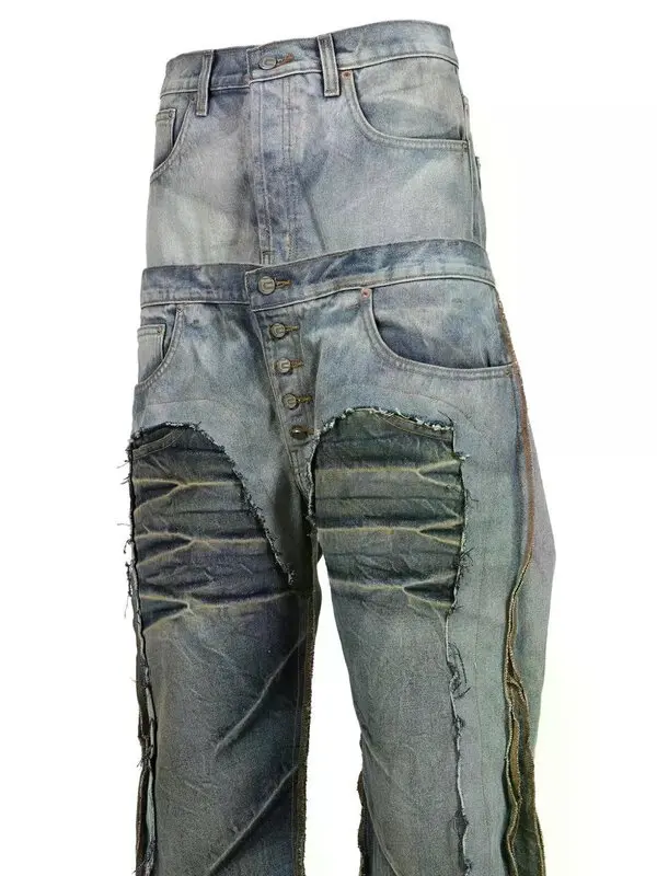 RIVINGTON ROI REBIS Layered-waistband Distressed Jeans