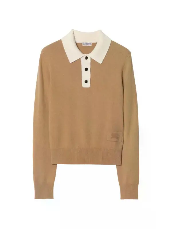Burberry Long-sleeve Cashmere-blend Polo Shirt - Neutrals