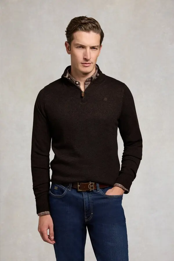 Holland Cooper Fine Quarter Zip Knit - Chocolate