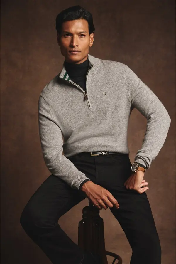 Holland Cooper Fine Quarter Zip Knit Marl - Grey