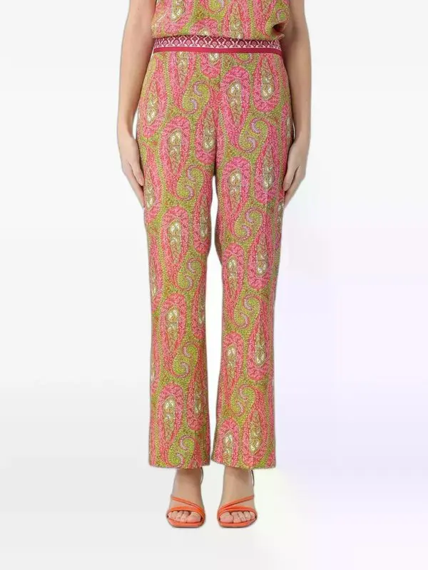 Etro Bootcut Trousers With Placed Paisley Foliage Print