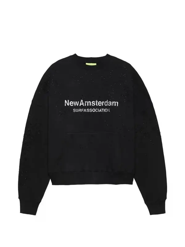 NEW AMSTERDAM SURF ASSOCIATION Logo-print Distressed Sweater