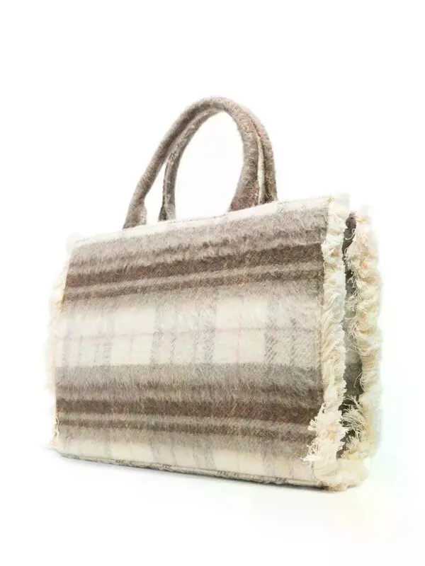 MARC ELLIS Buby Plaid Frayed Tote Bag