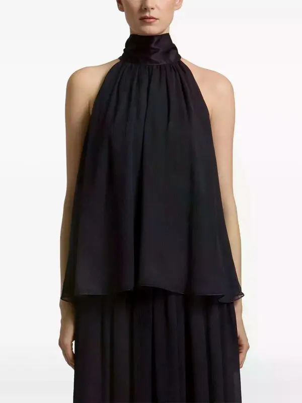 Peserico Halterneck Pleated Blouse - Blue