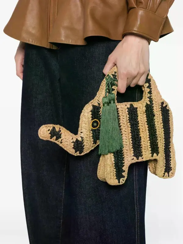 SIMONMILLER Elephant Striped Raffia Tote Bag