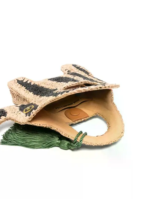 SIMONMILLER Elephant Striped Raffia Tote Bag