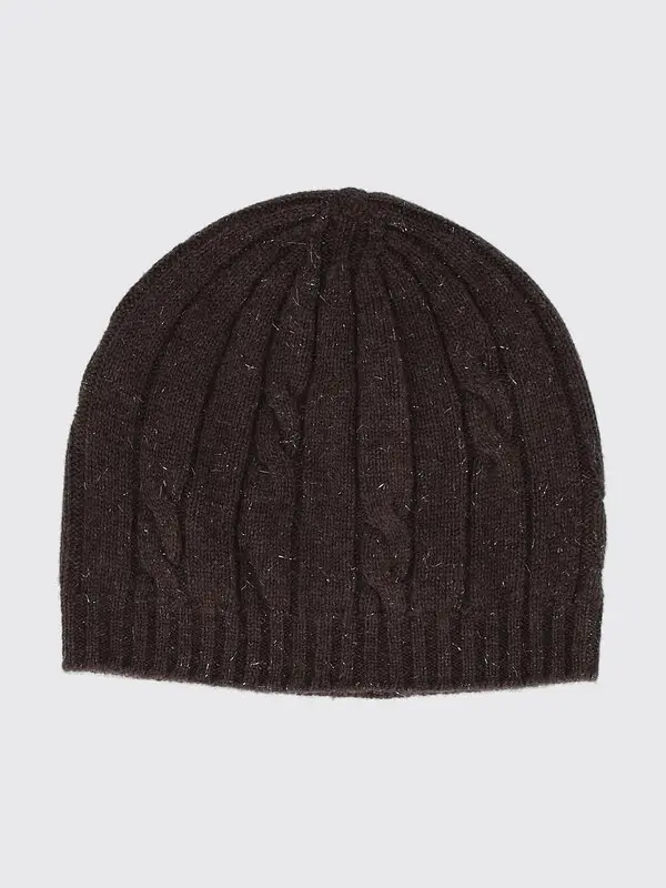 Peserico Beanie In Virgin Wool And Cashmere Blend With Lurex - Brown