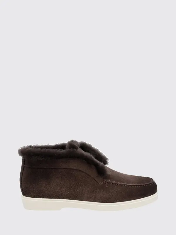 Santoni Suede Ankle Boots With Warm Shearling Interior - Brown