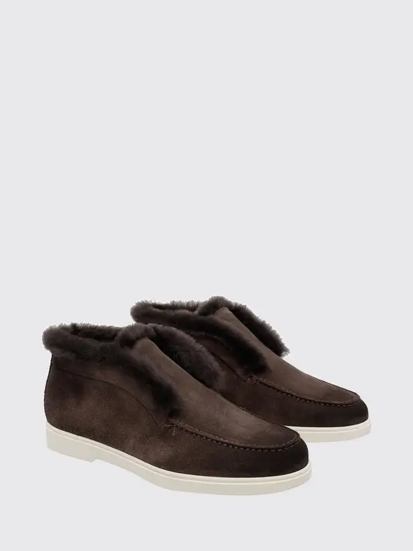Santoni Suede Ankle Boots With Warm Shearling Interior