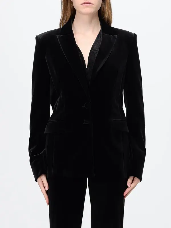 Patrizia Pepe Single-breasted Velvet Blazer With Lapels And Flap Pockets