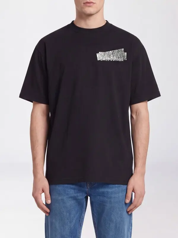 Balenciaga Cotton T-shirt With Graphic Print And Dropped Shoulders - Black