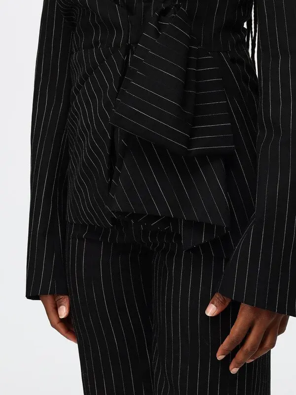 GENNY Draped Pinstripe Wool-blend Blazer With Tie Fastening