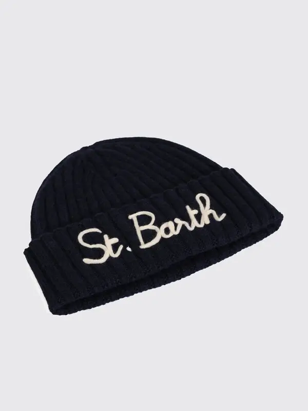 MC2 SAINT BARTH Wool And Cashmere Blend Beanie Hat With Embroidered Logo - Navy