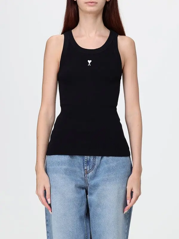 AMI Paris Slim Fit Stretch-cotton Off-the-shoulder Top With Embroidered Logo - Black