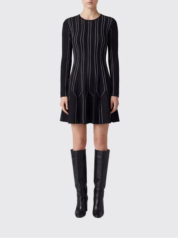 Elisabetta Franchi Embroidered Jersey A-line Mini Dress With Long Sleeves - Black