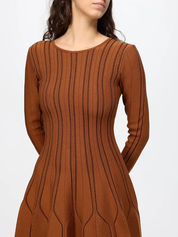 Elisabetta Franchi Embroidered Jersey A-line Mini Dress With Long Sleeves - Leather
